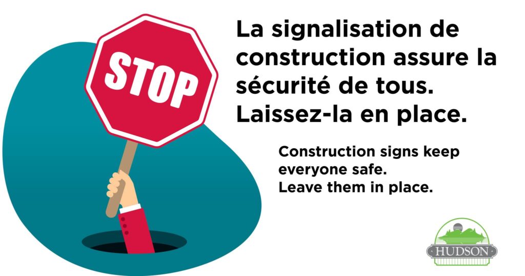 Construction signage on Main Road - Town of Hudson